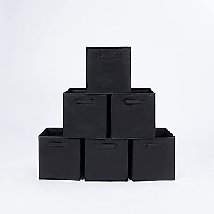 Displays by Jack Foldable Fabric Storage Bins Organizer, Collapsible Cube Containers with Handles, Great for Closet and Cubby Toy Organizers, 10.5" x 10.5" x 11"H, Set of 6, Black