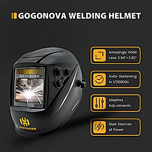 HZXVOGEN Auto Darkening Welding Helmet - 3.94”×3.82” Large Viewing Welding Hood True Color Solar/Battery Powered Welder Mask, 4 Arc Sensor Wide Adjustable Shade DIN 5-9/9-13 for SMAW, MIG, TIG, GTAW