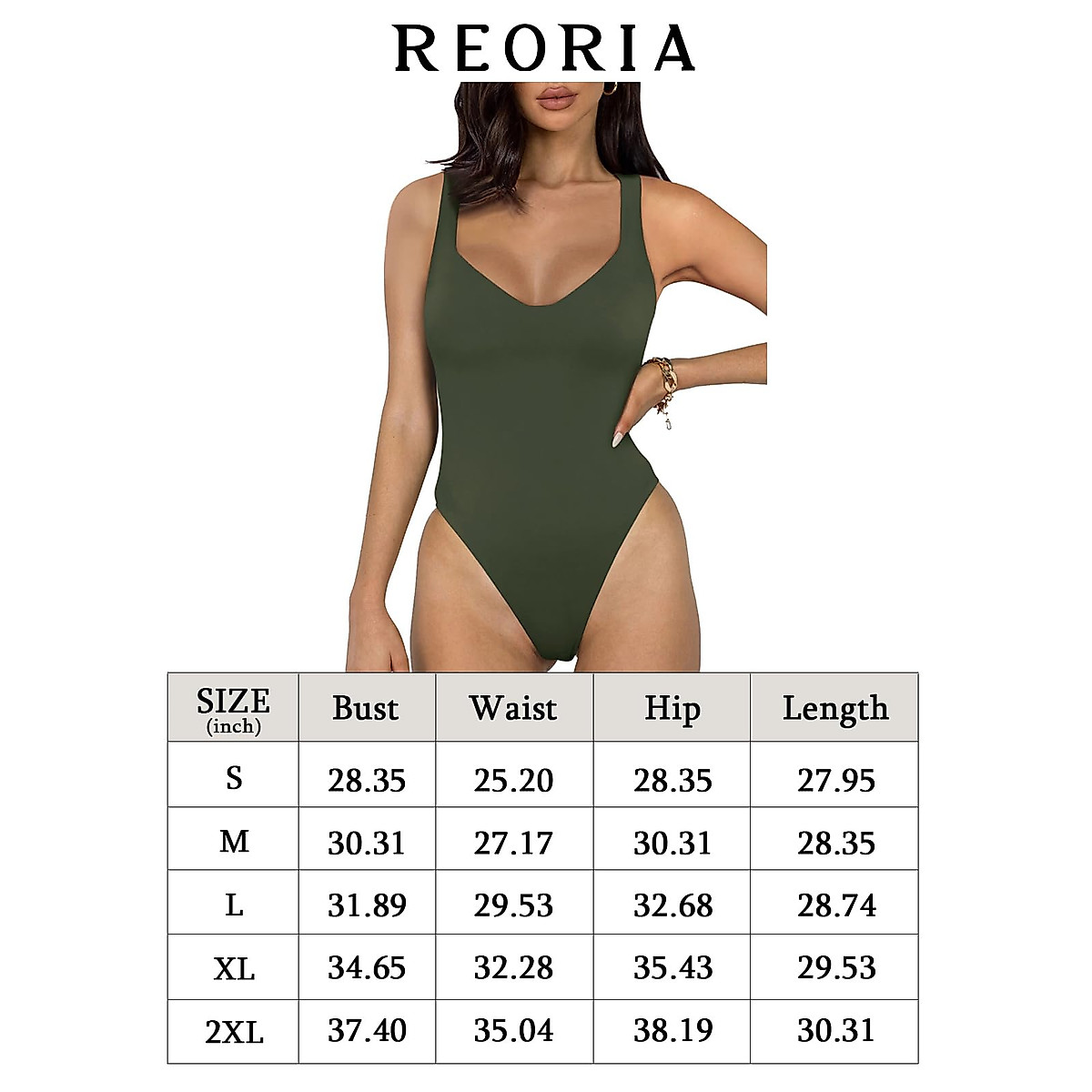 REORIA Women's Summer Sexy Casual V Neck Racer Back Double Lined Seamless Sleeveless Slimming One Piece Leotards Going Out Trendy Tank Top Thong Bodysuits Neon Rose Red Medium