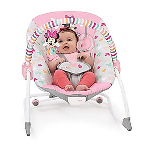 Bright Starts Disney Baby Minnie Mouse Infant to Toddler Rocker with Vibrations and Removable-Toy Bar - Forever Besties, Newborn +