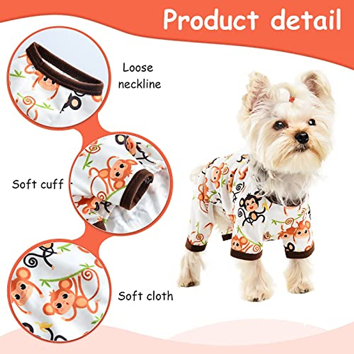 Dog Pajamas for Small Dogs Girl Boy Puppy Pjs Jammies 4 Leg Dog Clothes for Chihuahua Yorkie Summer Onesies Jumpsuit Clothing for Pet Dogs Male Female (Medium (Bust 14.56 in), Monkey)