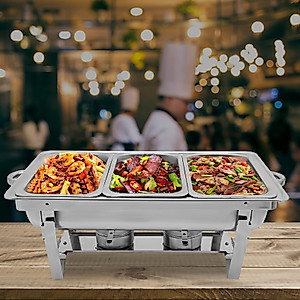 LOHISHILO Stainless Steel Chafing Dish with 3 Food Pans Catering Buffet Warmer Tray Party Foldable Frame Buffet Set, for Party, Restaurants, Hotels, Schools, Offices, Food Trucks,Cafeterias(Silver)