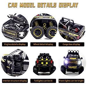Monster Trucks for Boys - 1/24 Scale Die-Cast Metal Toy Car F150 with Sound and Light,Pickup Truck and Trailer Cars Toy Cars for 3+ Year Old Boys (Black)