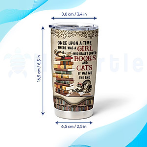 Hyturtle Personalized Book Tumbler Gifts For Women - Birthday Christmas Gifts For Book Lovers - Librarian Gifts - Book Club Gifts - Cat Lover Gifts Custom Name 20oz Stainless Steel Travel Tumbler Cup