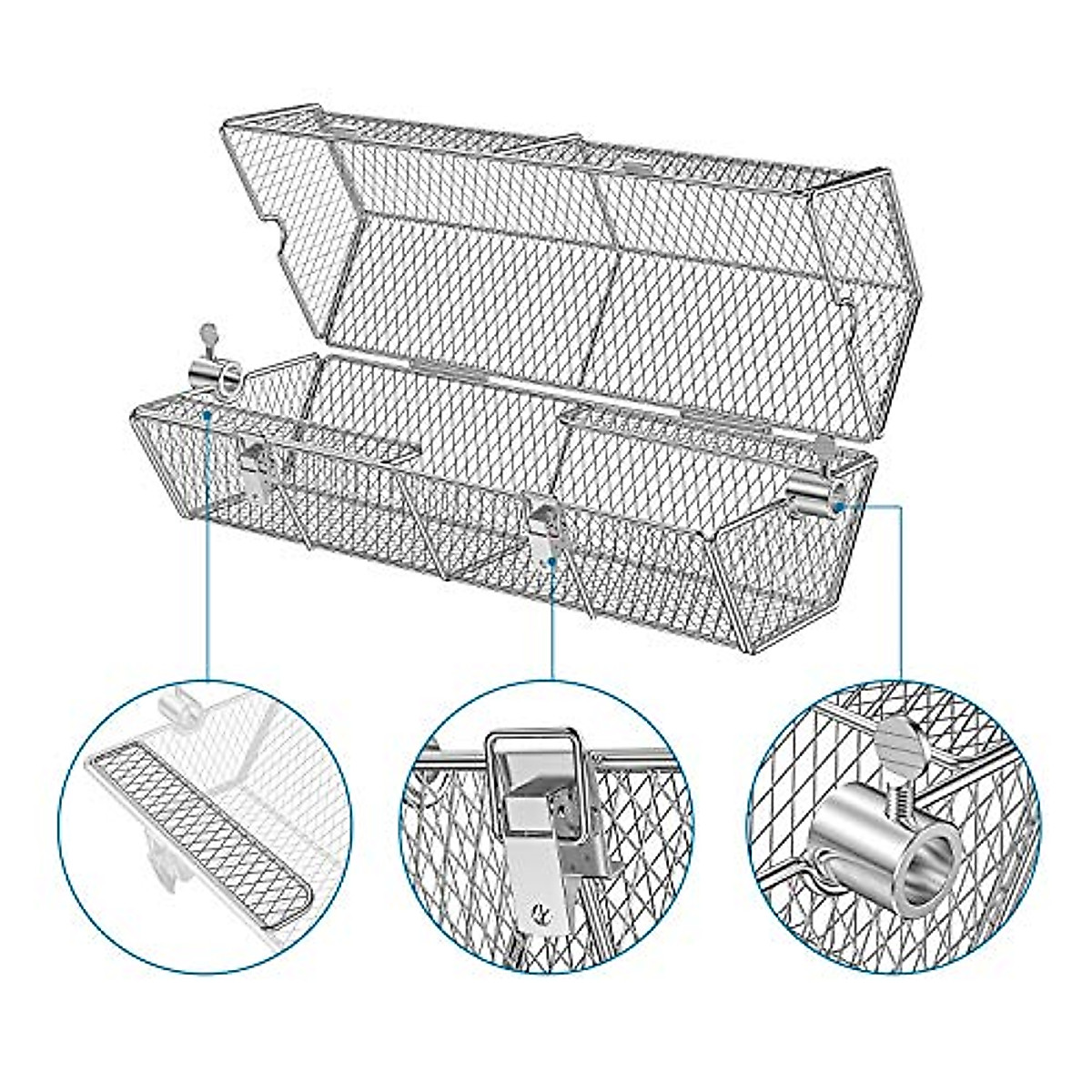 Skyflame Stainless Steel Round Tumble Rotisserie Grill Basket for Partitioned Food Grilling - Fits for 5/16 Inch Square, 3/8 Inch Square, 3/8 Inch Hexagon, 1/2 Inch Hexagon Spit Rods