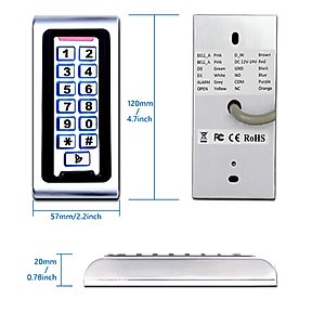 Door Access Control System Stand-Alone Password Keypad + 5PCS Proximity Keychains, Support 2000 Users Card Reader, Weatherproof, Backlight, Zinc Alloy Metal Case, for Garage Door, Gate Opener