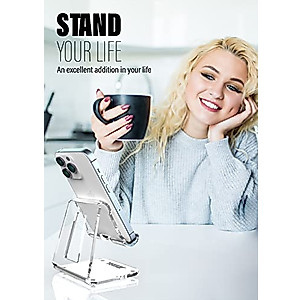 ZAW Acrylic Cell Phone Stand, Office Desk Accessories Clear Phone Stand for Desk, 4MM Acrylic Phone Holder, Compatible with iPhone 14 Pro, Samsung S21 S20 Smartphones (2xPack)