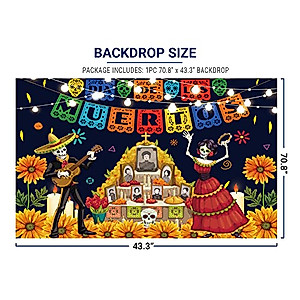 Allenjoy Day of The Dead Dia DE Los Muertos Backdrop Mexican Sugar Skull Flower Tombstone Fiesta Marigold Carnival Dress-up Party Background Cake Table Decor Photoshoot Photo Booth Studio Props
