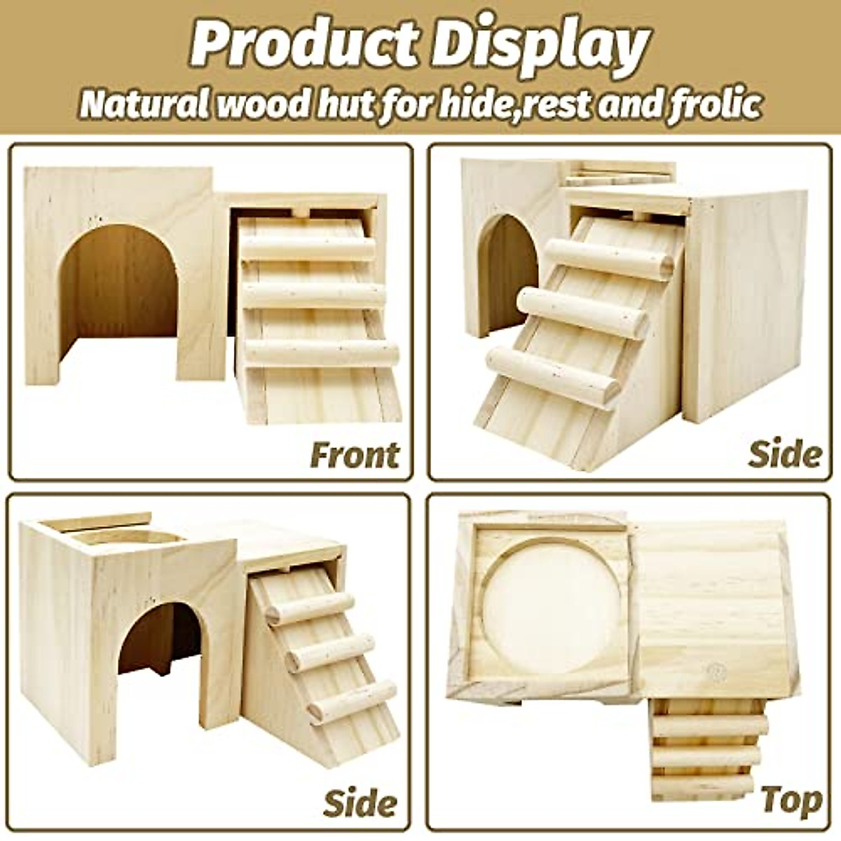 kathson Wooden Hamster Hideout Dwarf Mice House Multi Chamber Small Animal Hideout Maze with Ladder Cage Accessories for Dwarf Hamsters Winter Whites Chipmunk Gerbils Flying Squirrel