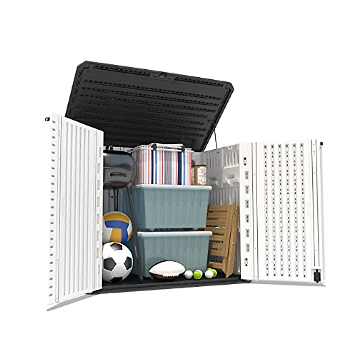 HOMSPARK Storage Shed Horizontal Outdoor Storage Box Weather Resistance, Multi-Purpose Shed Lockable with Floor - Durable Storage for Yard Toys, Garden Tools, Patio Accessories, Cream White