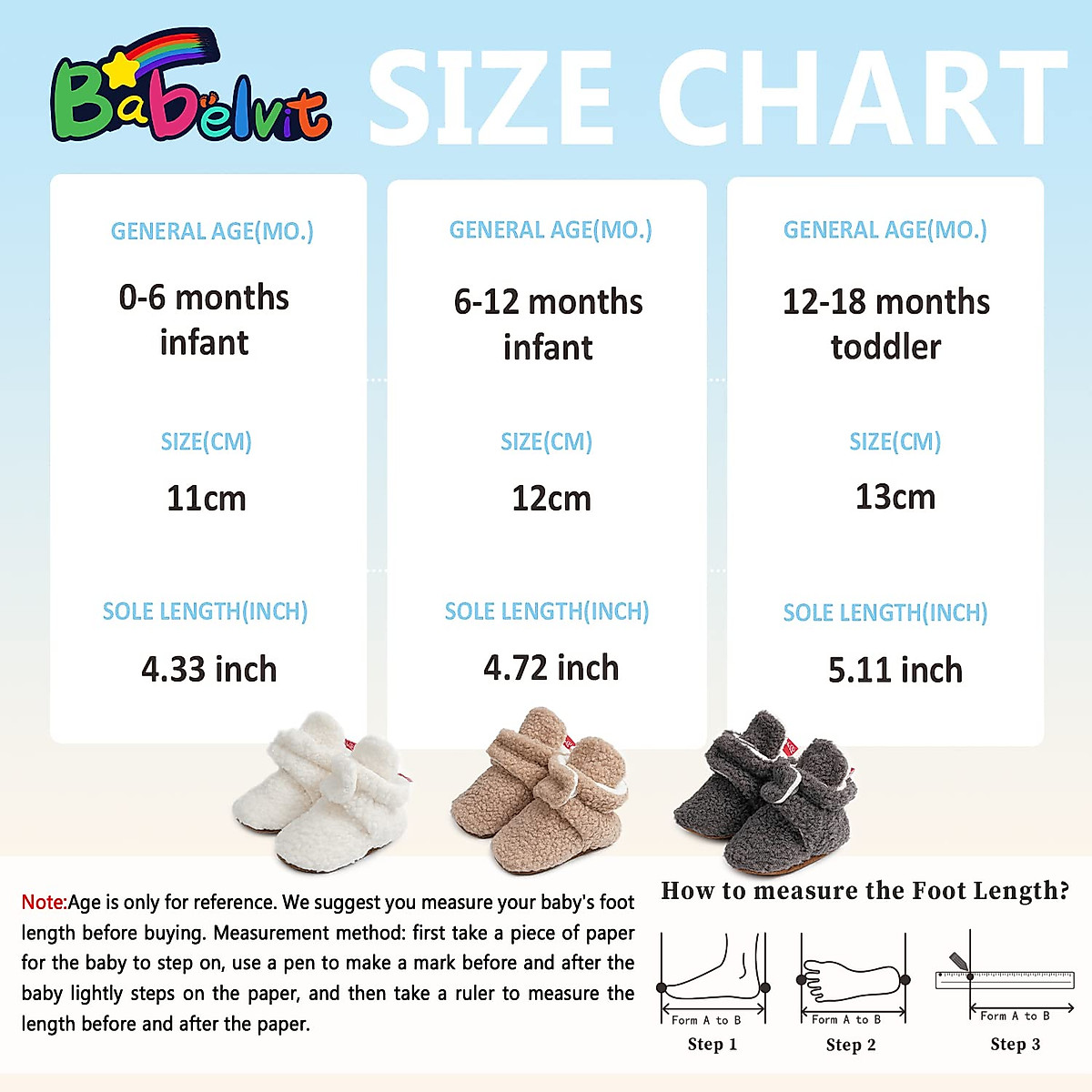 Babelvit Newborn Baby Boy Girl Soft Fleece Booties Stay On Infant Slippers Socks Shoe Non Skid Gripper Toddler First Walkers Winter Ankle Crib Shoes