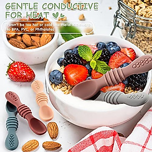 Potchen 14 Pack Silicone Baby Spoons First Stage Feeding for Babies and Toddlers Infant Spoon Led Weaning Training 6 Months Self Feeding, Soft Set, 4.5 x 1 inches