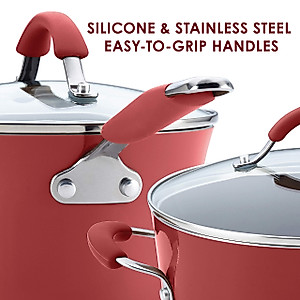 Rachael Ray Cucina Nonstick Frying Pan Set / Fry Pan Set / Skillet Set - 9.25 and 11 Inch, Cranberry Red