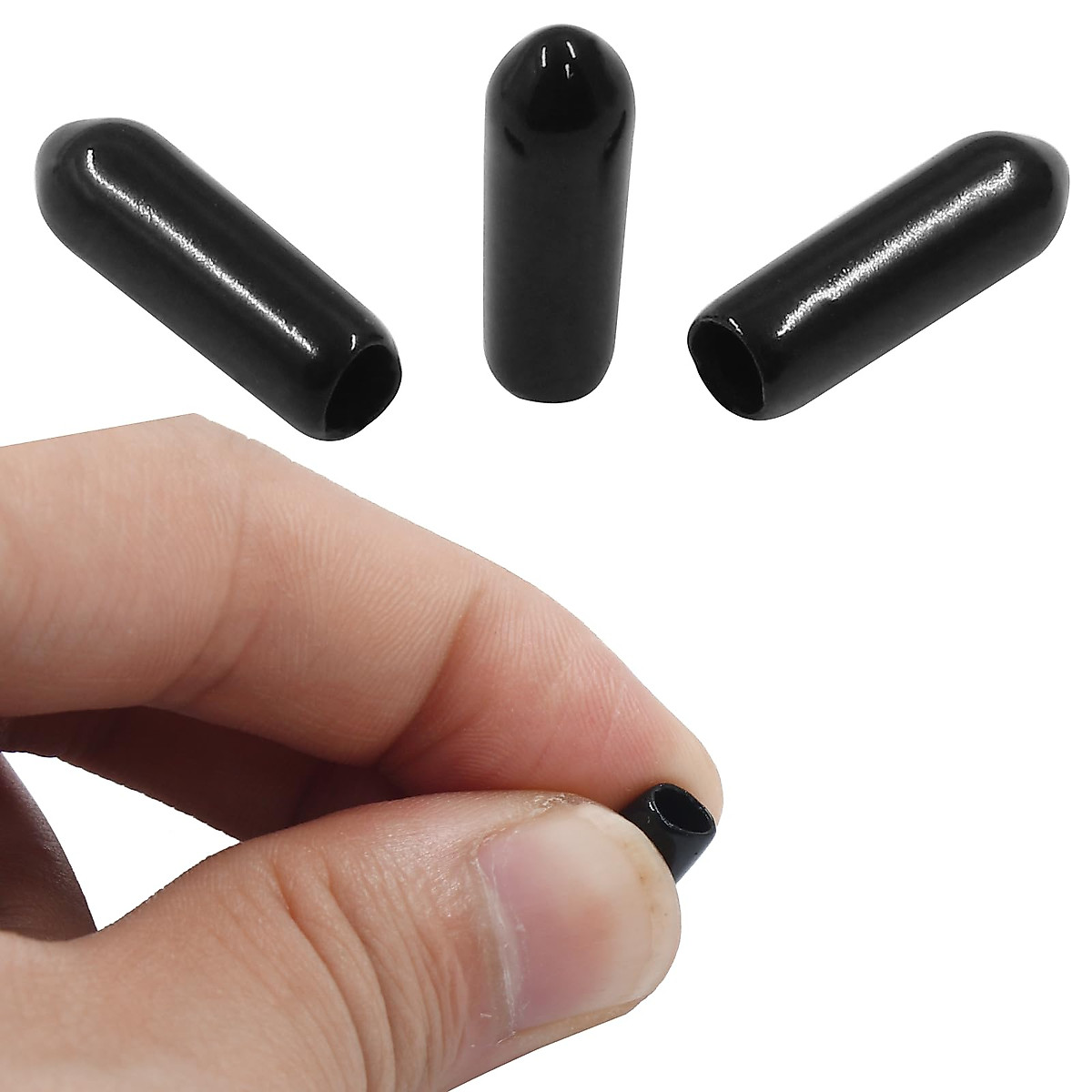 Unlorspy 100Pcs Black Rubber End Caps Flexible PVC Round End Cap Cover,Soft and Durable Plastic Screw Thread Protectors for Screw Bolt Pipe and Tubing Tip (4mm ID)