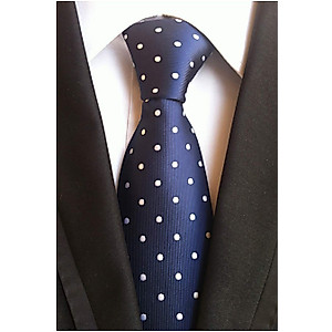 Men's Navy Blue White Polka Dot Silk Cravat Woven Jacquard Ascot Ties Great Gift