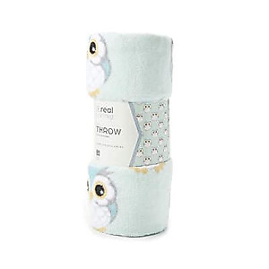 Real Living Owl Fleece Throw Blanket Green