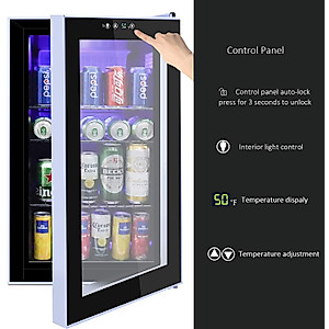 WATOOR 85 Cans Wine Cooler and Beverage Refrigerator with Glass Door Removable Wire Shelves 40°F - 61°F 2.7 Cu Ft