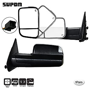 SUPDM Pair Towing Mirrors fit 02-08 for Dodge Ram 1500 03-09 for Dodge Ram 2500 3500 with Turn Signal Light Power Heated Black Housing Set Left+Right