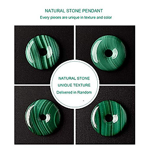 HASKARE Genuine Stone Pendant Gemstone Chakra Jewelry Healing Crystal Necklace Adjustable 0"-27" (Malachite Round)