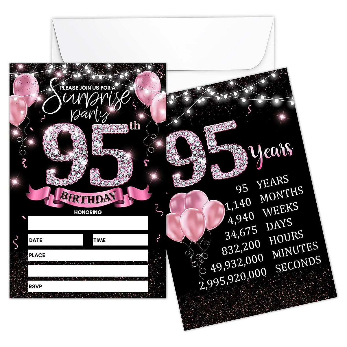 95th Birthday Party Invitation Card - Rose Gold Invites with Birthday Sign Printing On The Back Double-Sided Fill-in Invites - 20 Cards with Envelopes for Party Favors - srpink-A09
