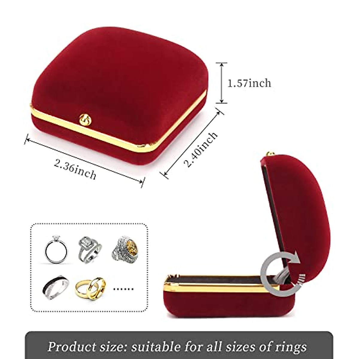 Bi Fang Velvet ring box Jewelry Gift Boxes for Thanksgiving,Birthday, Wedding Christmas Jewelry Showcase Displays, (Wine Red)