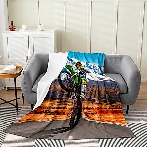Erosebridal Motocross Bed Blanket Queen 90x90 Dirt Bike Flannel Blanket for Teens Youth Motorcycle Rider Throw Blanket All Season Snow Mountain Landscape Fleece Blanket Lightweight Warm