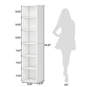 LITTLE TREE 70.9 Inch Tall Narrow Bookcase, Corner Bookshelf 6 Tier Cube Display Shelf Storage Organizer for Small Space