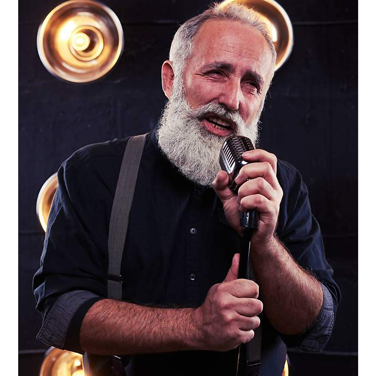 Moulen Men's Y-Back 1.4 Inches Wide Button End Elastic Adjustable Suspenders, Black