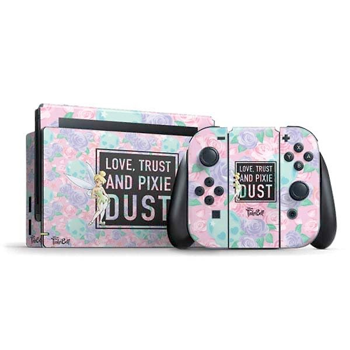 Skinit Decal Gaming skin compatible with Nintendo Switch Bundle - Officially Licensed Disney Tinker Bell Love Trust and Pixie Dust Design