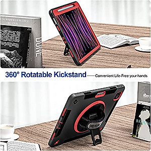 GEEKSDOM iPad Pro 12.9 Case 6th Generation 2022: Military Grade Heavy Duty Shockproof Cover for iPad Pro 12.9 Inch 2021 5th Gen-Pencil Holder-Rotating Stand-Hand/Shoulder Strap-Red