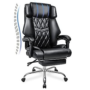 VANSPACE Big and Tall Office Chair 550LBS Wide Seat Executive Computer Desk Chair High Back with Footrest Soft Leather for Home Office Black