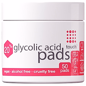 TOUCH 20% Glycolic Acid Pads Exfoliating And Resurfacing AHA Peel Face Wipes - Great for Dullness, Pores, Scars, Fine Wrinkles, Uneven Skin Tone & Texture, 50 Count