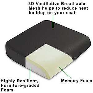 TravelMate Extra-Large Memory Foam Seat Cushion – Perfect for Office Chair and Wheelchair – Does Not Slip Even on Smooth Marble Floors – Washable & Breathable Cover – Relieves Back Pain – 19”x17”x3”