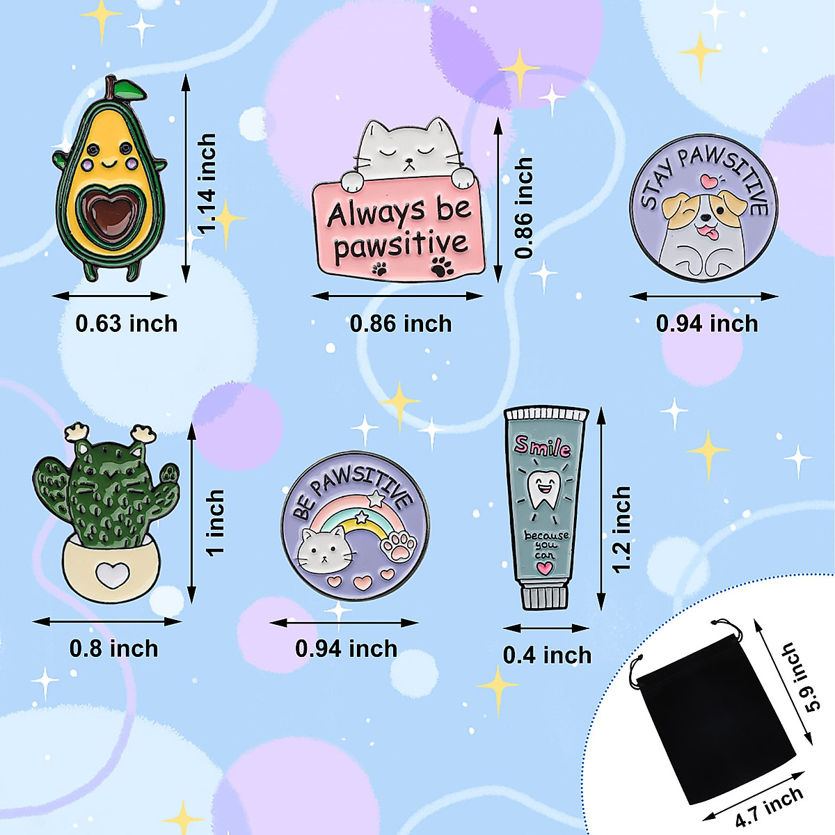 18 Pieces Positive Enamel Pins Set Cute Enamel Lapel Pins Inspirational Cartoon Brooch Pin Badges Butterfly Cat Cactus Enamel Pins with Storage Bag for Women Jeans Backpacks Jackets Hats Decor