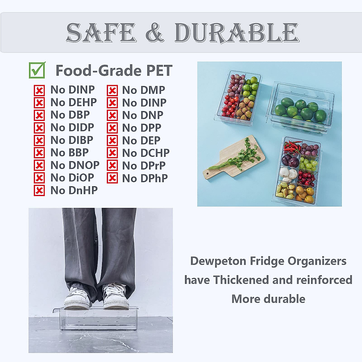 Refrigerator Organizer Bins - Clear Plastic Container Drawer for Egg Vegetable Fruit Snack Drink Food, Home Essentials Organization and Storage for Fridge Kitchen Cabinet Pantry Freezer