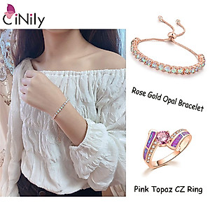 CiNily Mother's Day Gift Rose Gold Bracelet-Adjustable Opal Tennis Bracelet Fashion Jewelry Gifts for Women