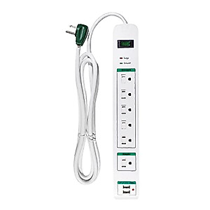 GoGreen Power GG-16326USB 6 Outlet Surge Protector with 2 USB Ports, White, 6 ft Cord