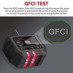Outlet Tester, NOAYFA GFCI Receptacle Tester 90-125V with 7 Visual LED Display Tests Standard US Electrical Socket Tester for Plug Security Test, Outlet Ground Test
