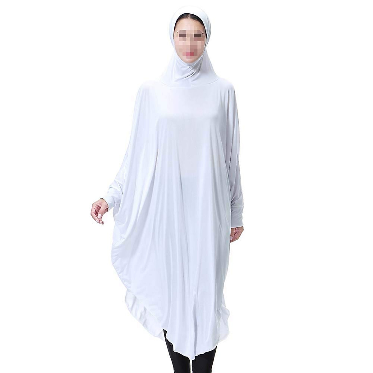 Women Elegant Muslim Hijab Clothing Bat Shirt Shape Islamic Body Head Covering Festival Prayer Clothing Femme Formal Robe - M (White)