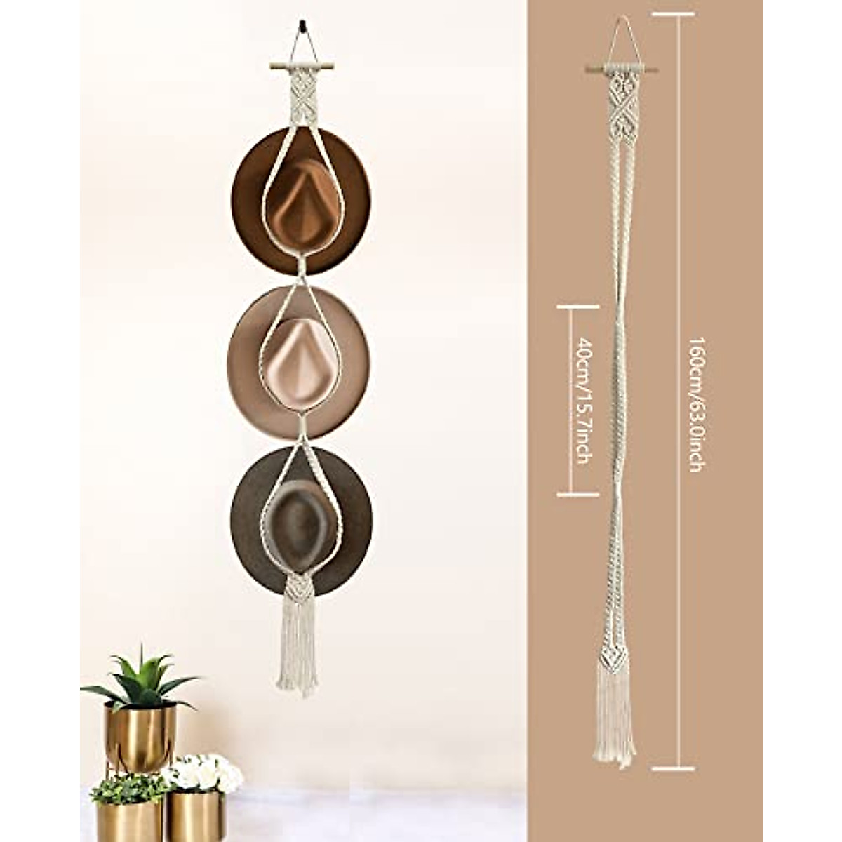 Mayamila Hat Racks Hat Hangers for Wall, Bohemian Hat Organizer for Wall Hanging Hat Display, Hand Weaving Boho Hat Rack Decorative Cowboy Women Hat Holder for Wide Brim Bowler Fedoras Caps