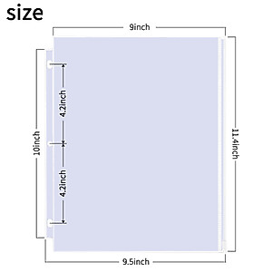 12 Packs Letter Size Binder Pockets, 3 Holes 11.4in x 9.5in Zipper Binder Folders for 3 Ring Binder, Waterproof Clear PVC Binder Pouch Loose Leaf Filing Document Bag