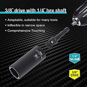 DURATECH 10-Piece 3/8" Drive 6 Point Deep Impact Socket Set, Including 8PCS Deep Impact Sockets in SAE Sizes (5/16", 3/8", 7/16", 1/2", 9/16", 5/8", 11/16", 3/4") & 2PCS 1/4" Hexagon Extension Bars