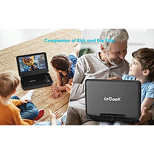 ieGeek Portable DVD Player 12.5", with 10.5" HD Swivel Screen, Car Travel DVD Players 5 Hrs Rechargeable Battery, Region-Free Video Player for Kids Elderly, Remote Control, Sync TV, USB&SD, Black