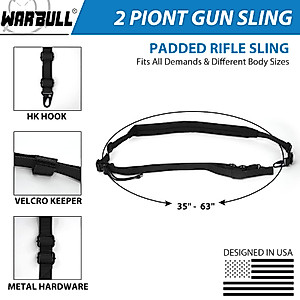 WarBull 2 Point Rifle Sling, Quick Adjust Gun Sling with HK Hook, Soft Shoulder Pad Tactical Sling for Rifle Shotgun and Crossbow, Gun Sling for Hunting and Outdoor Sports with Keychain Gift (Black)
