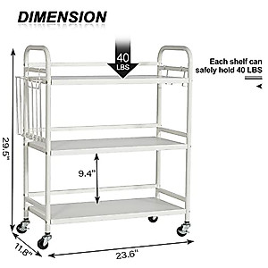 HDANI 3 Tier Metal Rolling Utility Cart,High Capacity Multi Purpose Heavy Duty Cart,for Office,Kitchen,Living Room,Bedroom,Etc.Black (White)…