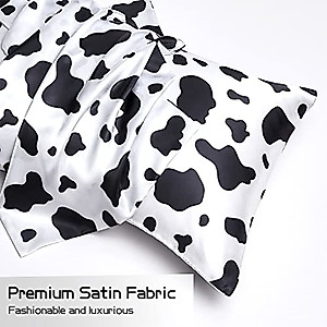 Nttspring Satin Pillowcase for Hair and Skin,Pillowcases Standard Set of 2,Silky Cow Print Pillow Cases Set of 2 Soft&Cozy Silk Satin Pillow Cases for Women 2 Pack with Envelope Closure(20x26,Cow)