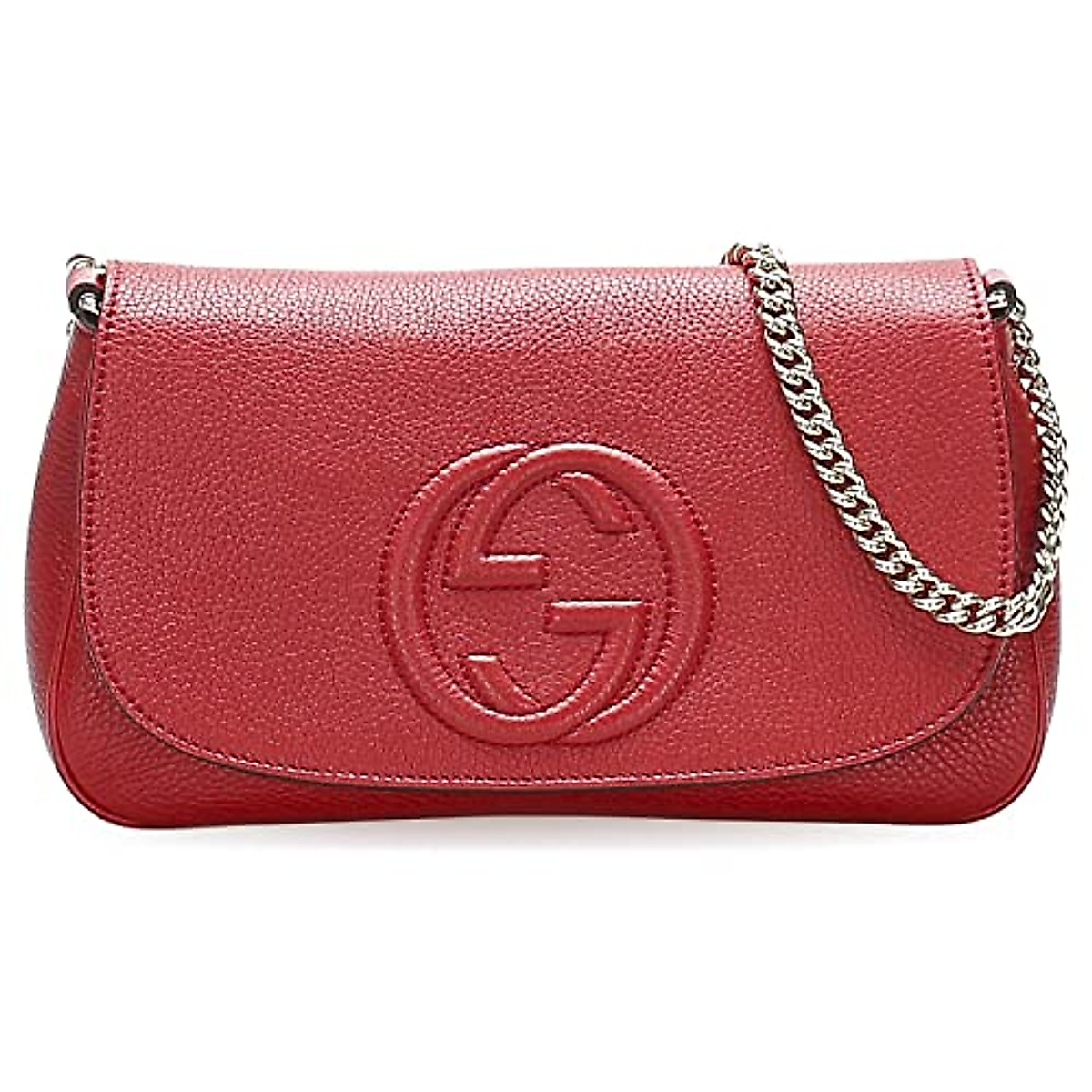 Gucci Soho Interlocking GG Red Leather Chain Flap Shoulder Bag Handbag Italy New