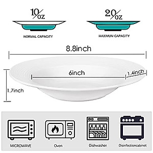 ZWERITOO Rim Pasta Bowls Soup Bowls - Set of 4, Pasta Plate Porcelain Rimmed Bowls, Shallow Bowls for Kitchen, Rimmed White Plates and Bowls Set, Microwave Oven Safe, Mother's Day Gift