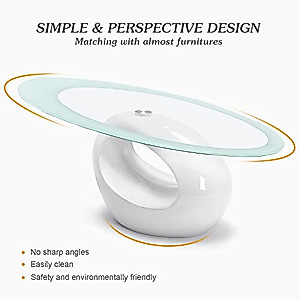 Modern White Glass Coffee Table for Living Room, with Glass Top & Glossy Solid Base for Storage, Sofa Side Central Table, Oval Glass Table Set for Living Room, Sitting Room