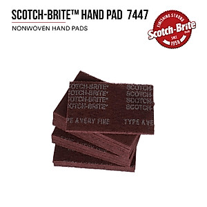 3M Scotch-Brite General Purpose 7447B Hand Pad, Very Fine Grade, 6 in x 9 in, Pack of 60, Aluminum Oxide, Surface Preparation, Scuffing, Blending, Cleaning, Maroon
